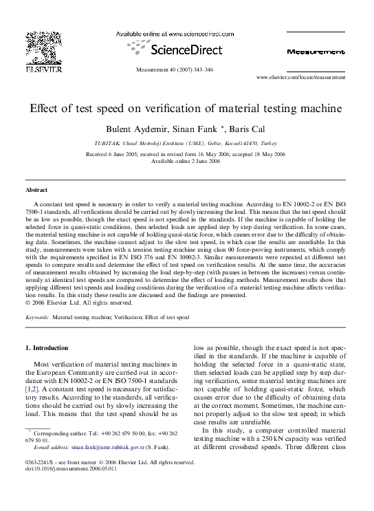 Pdf Effect Of Test Speed On Verification Of Material Testing Machine