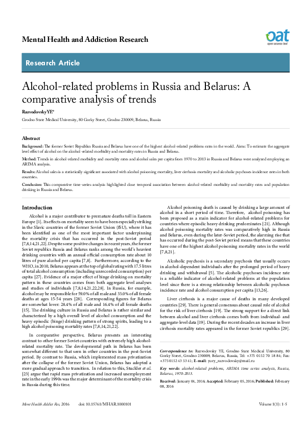 (PDF) Alcohol-related problems in Russia and Belarus: A comparative ...