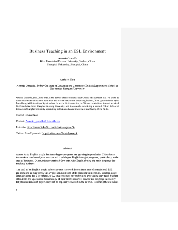 (DOC) Business Teaching in an ESL Environment
