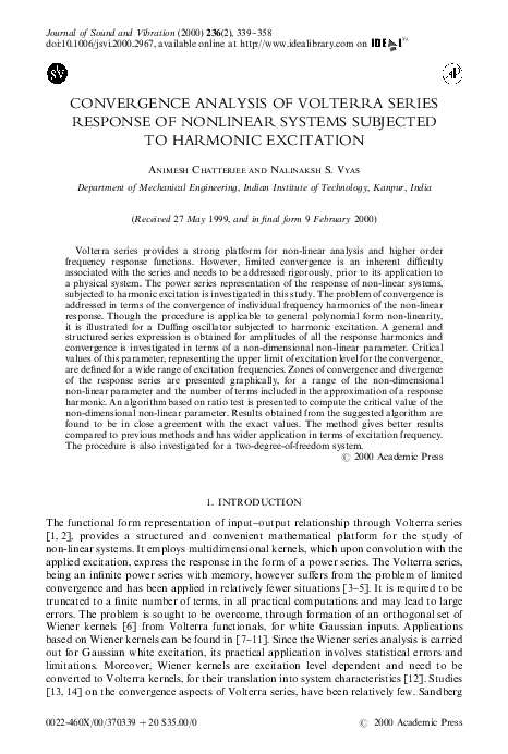 (PDF) Convergence Analysis of Volterra Series Response of Nonlinear Systems Subjected to ...