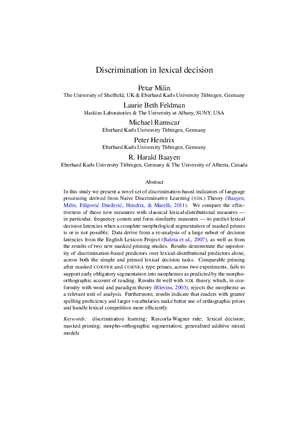 (PDF) Discrimination in lexical decision