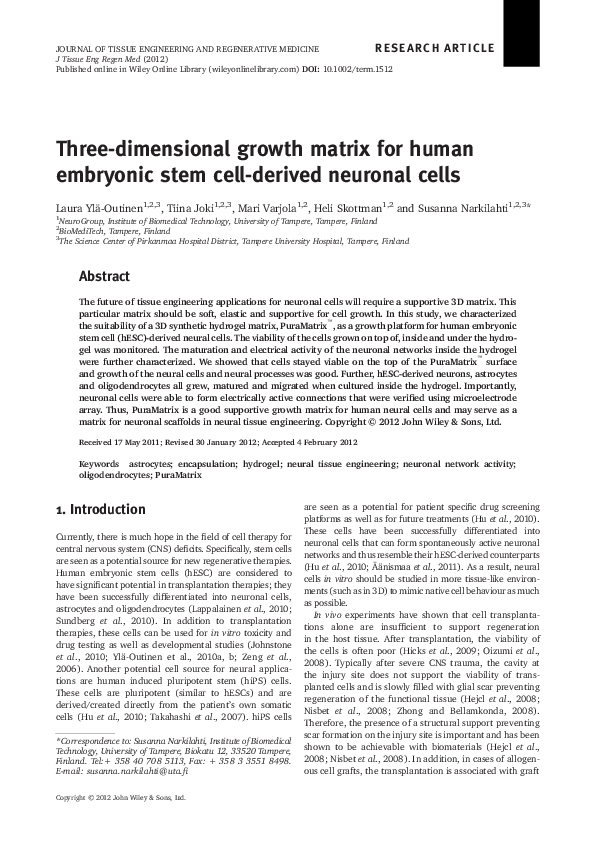 (PDF) Three-dimensional growth matrix for human embryonic stem cell ...