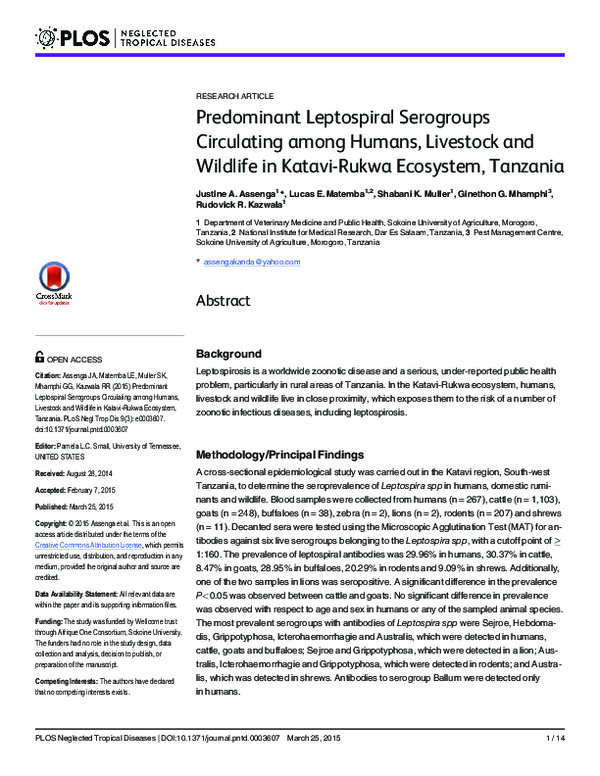 (PDF) Predominant Leptospiral Serogroups Circulating among Humans ...