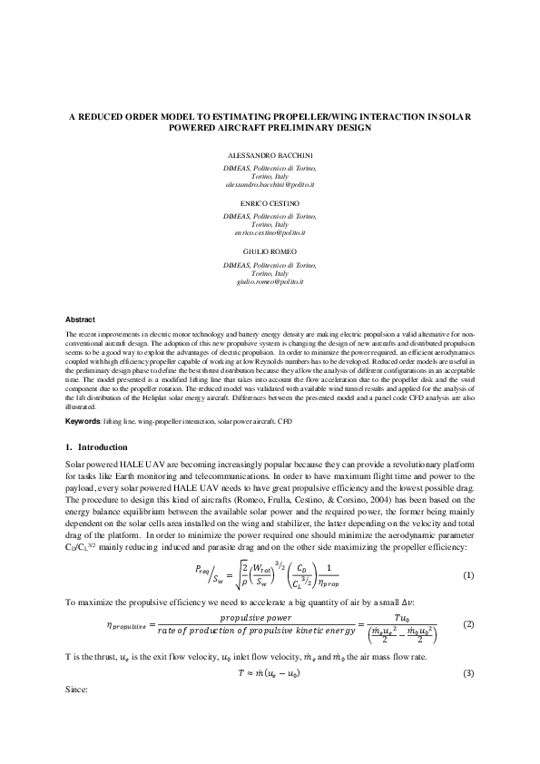(PDF) Lifting Line Model for Propeller Effects on Solar Aircraft