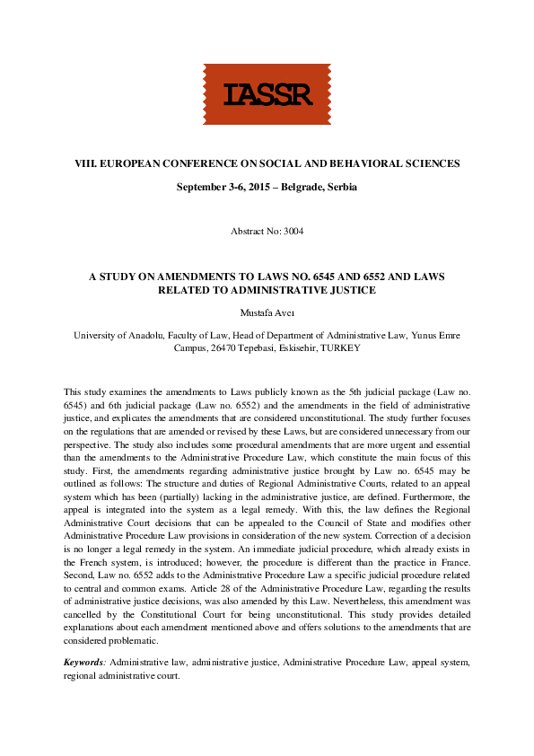 (PDF) A STUDY ON AMENDMENTS TO LAWS NO. 6545 AND 6552 AND LAWS RELATED ...