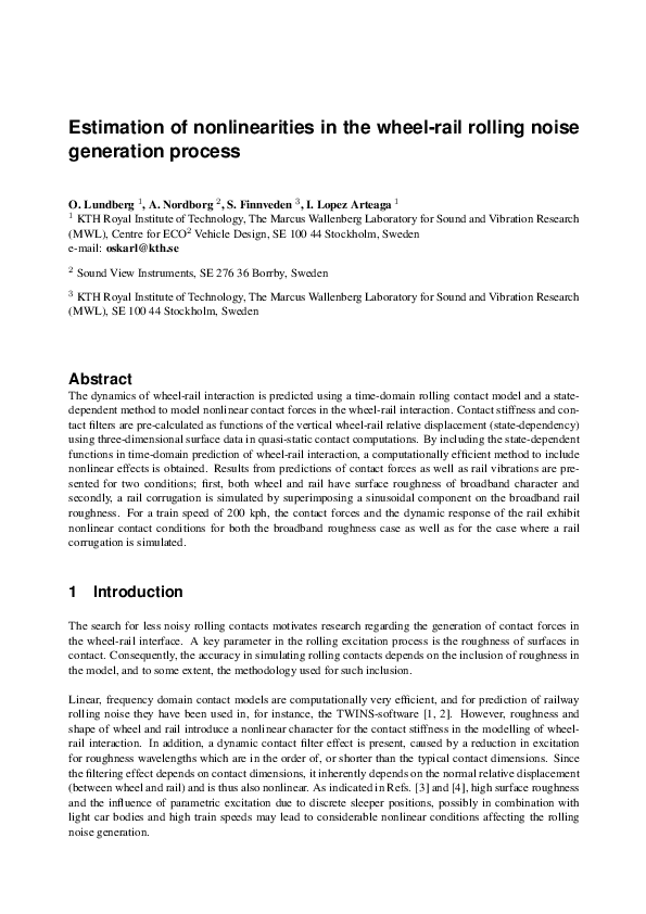 (PDF) Estimation of nonlinearities in the wheel-rail rolling noise generation process