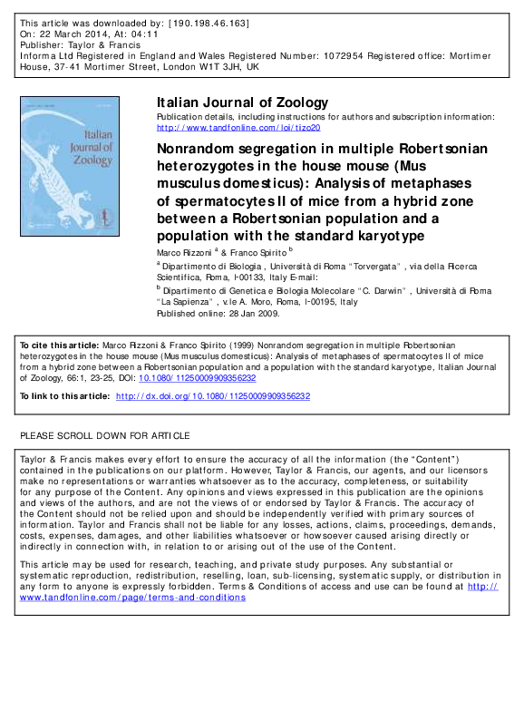(PDF) Nonrandom segregation in multiple Robertsonian heterozygotes in ...