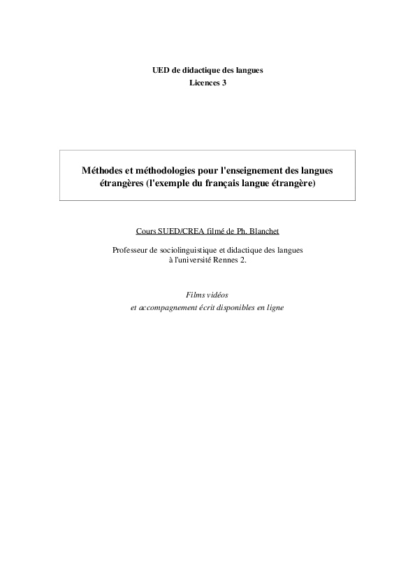 (PDF) Méthodes et méthodologies pour l'enseignement des langues étrangères (l'exemple du ...
