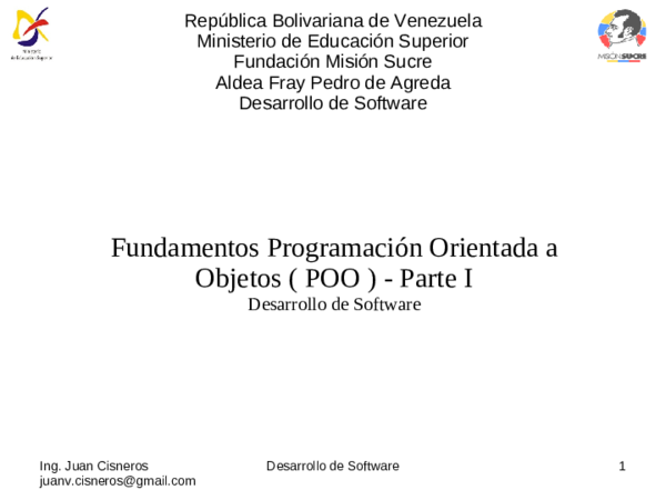 (PDF) Fundamentos Programación Orientada a Objetos ( POO ) -Parte I Desarrollo de Software