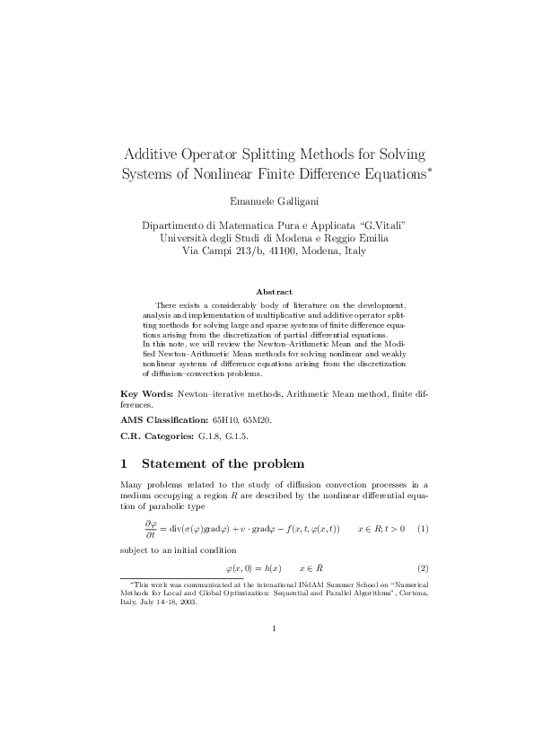 Pdf Additive Operator Splitting Methods For Solving Systems Of 8490