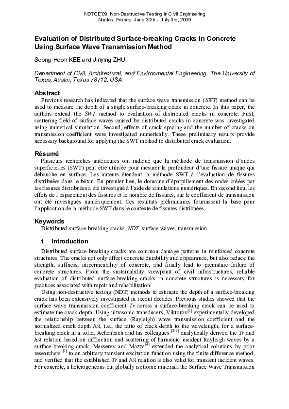 Pdf Evaluation Of Distributed Surface Breaking Cracks In Concrete Using Surface Wave