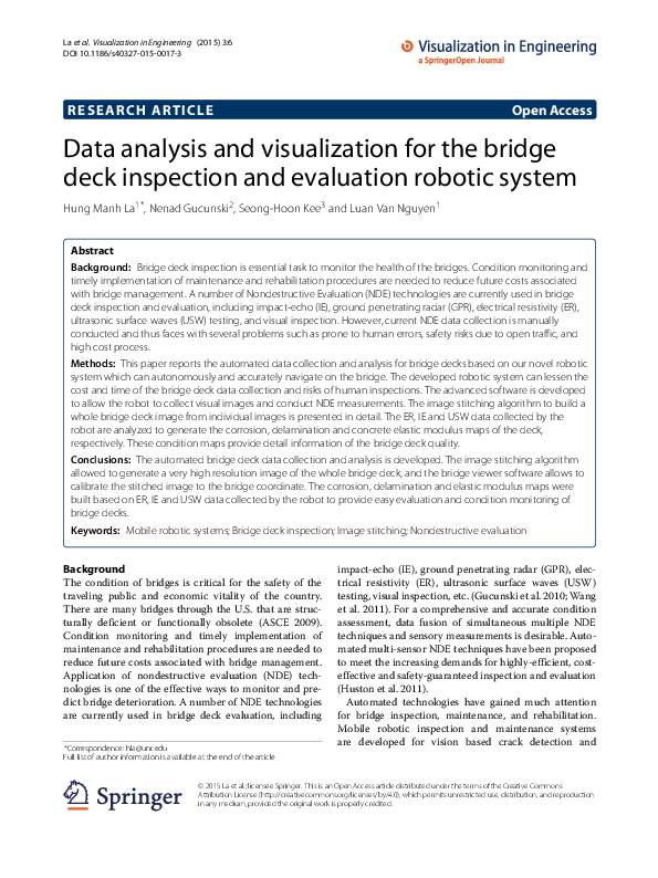 (PDF) Data analysis and visualization for the bridge deck inspection and evaluation robotic system