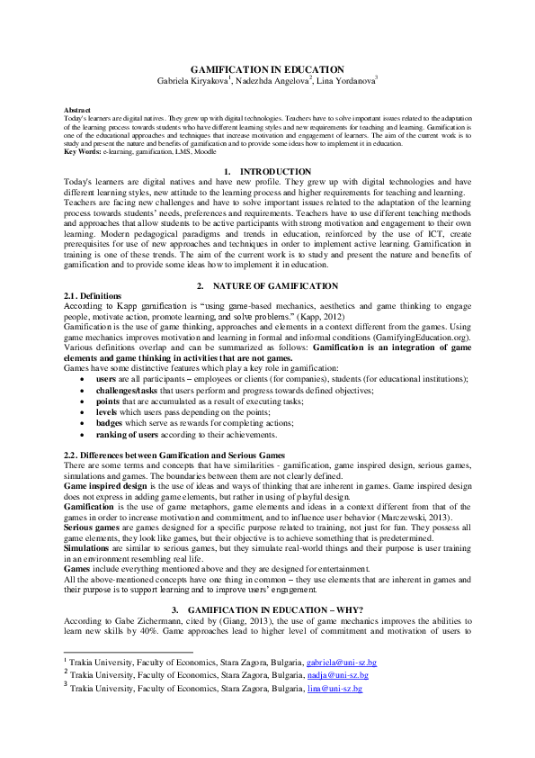 (PDF) Gamification in education