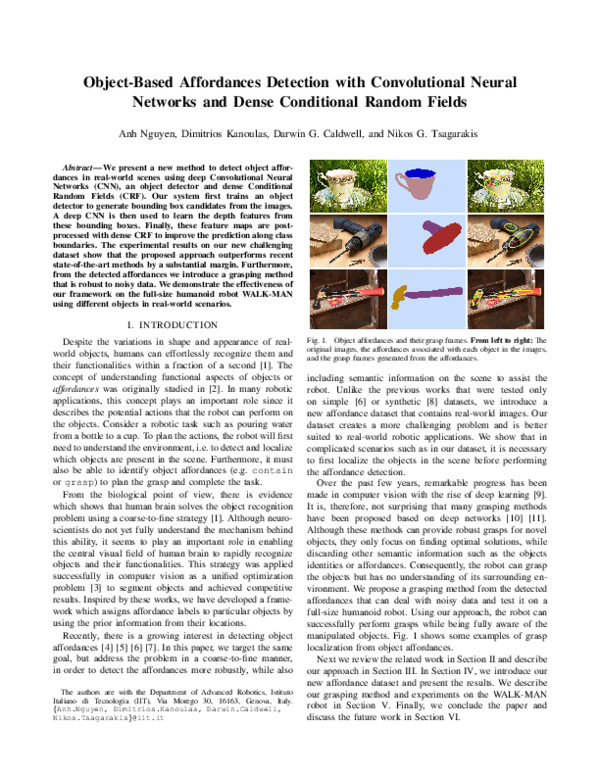 Pdf Object Based Affordances Detection With Convolutional Neural