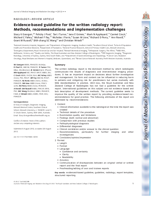 Pdf Evidence Based Guideline For The Written Radiology Report