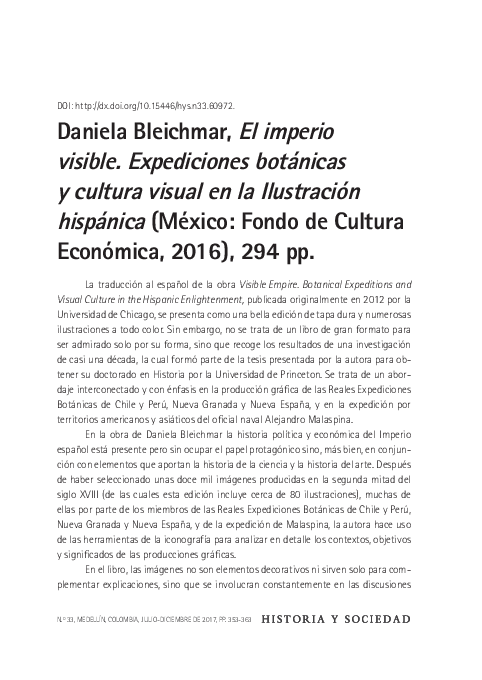 (PDF) Reseña sobre Daniela Bleichmar, El imperio visible. Expediciones ...