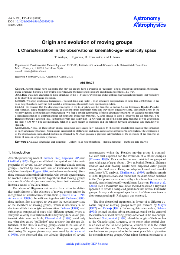(PDF) Origin and evolution of moving groups