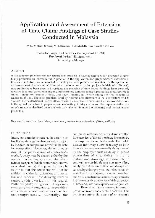 (PDF) Application and Assessm en t of Extension of Time Cl aim: Fin ...