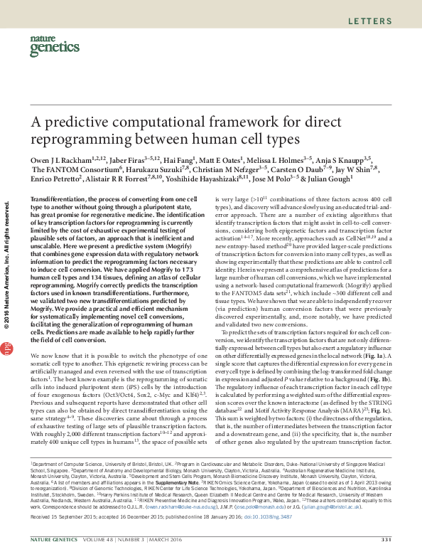Pdf A Predictive Computational Framework For Direct Reprogramming