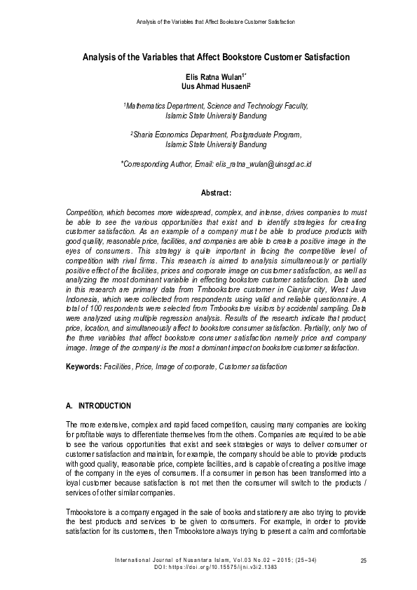 Pdf Analysis Of The Variables That Affect Bookstore Customer Satisfaction