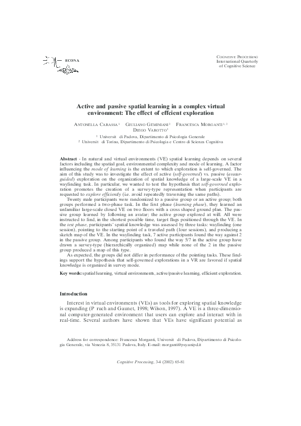 (PDF) Active and passive spatial learning in a complex virtual environment: the effect of the ...