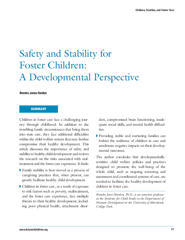 (PDF) Safety and stability for foster children: a developmental perspective