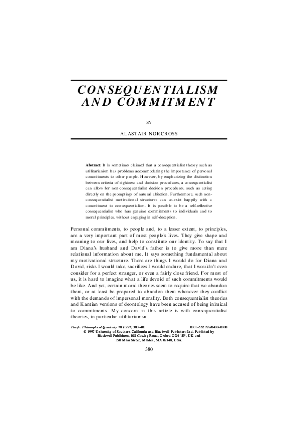 (PDF) Consequentialism and Commitment