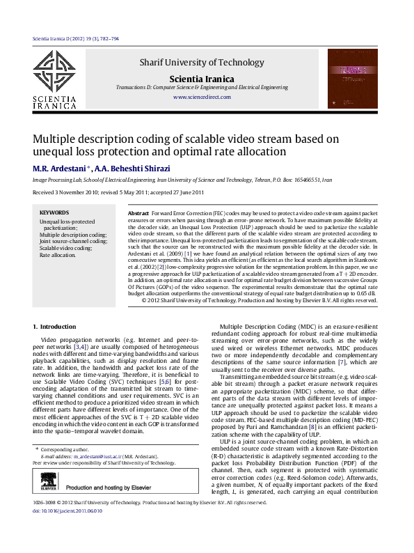 Pdf Rate Distortion Optimization In A Robust Video Transmission Based On Unbalanced Multiple 