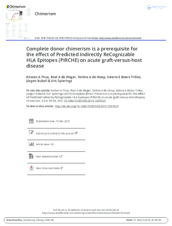 (PDF) Chimerism Complete donor chimerism is a prerequisite for the ...