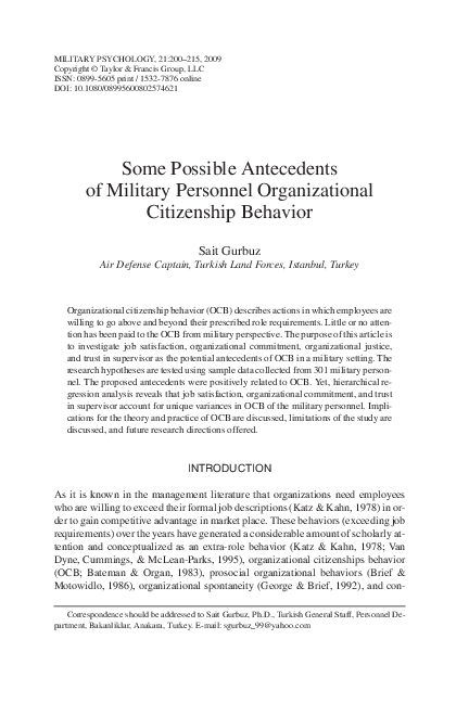 (PDF) Some possible antecedents of military personnel organizational ...