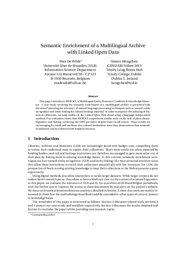 Pdf Semantic Enrichment Of A Multilingual Archive With Linked Open Data