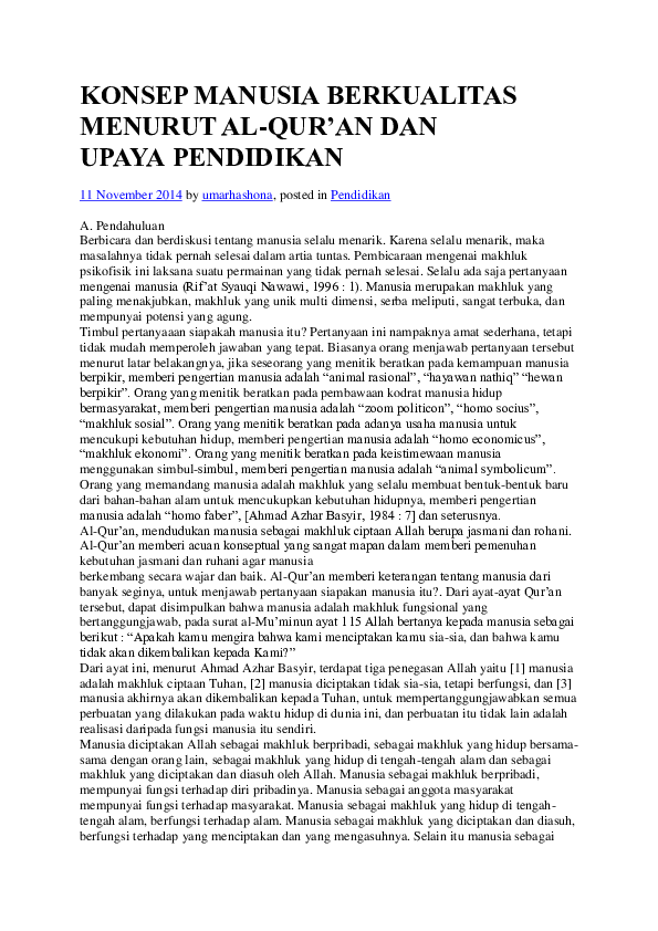 (DOC) KONSEP MANUSIA BERKUALITAS MENURUT AL-QUR'AN DAN UPAYA PENDIDIKAN