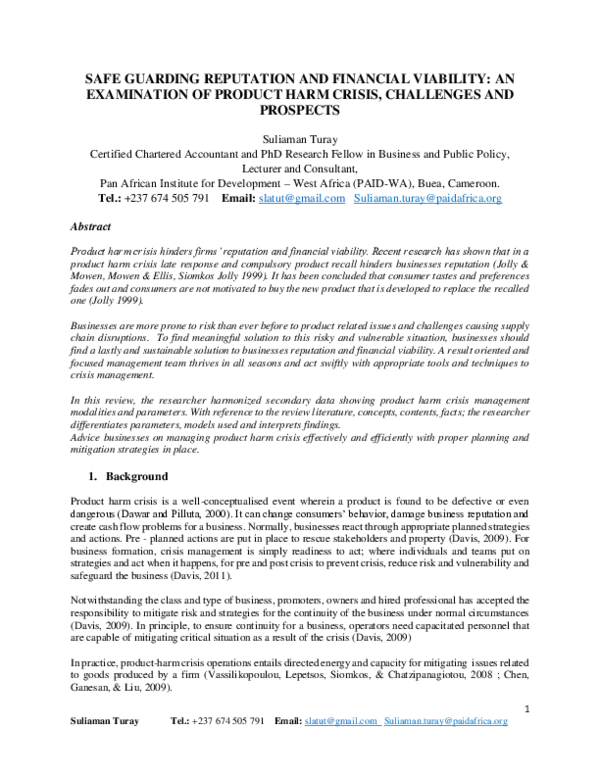 (PDF) SAFE GUARDING REPUTATION AND FINANCIAL VIABILITY: AN EXAMINATION ...