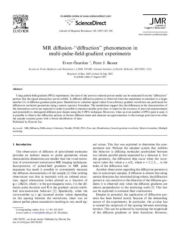(PDF) MR diffusion–“diffraction” phenomenon in multi-pulse-field ...