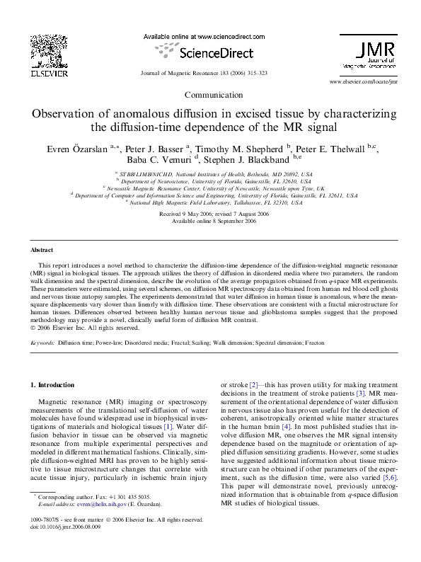 (PDF) Observation of anomalous diffusion in excised tissue by ...