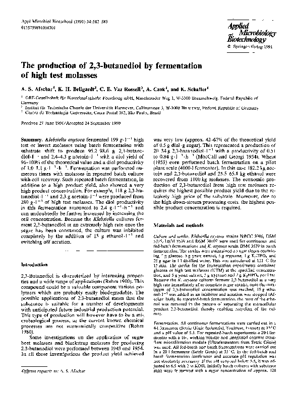 (PDF) The production of 2,3-butanediol by fermentation of high test ...