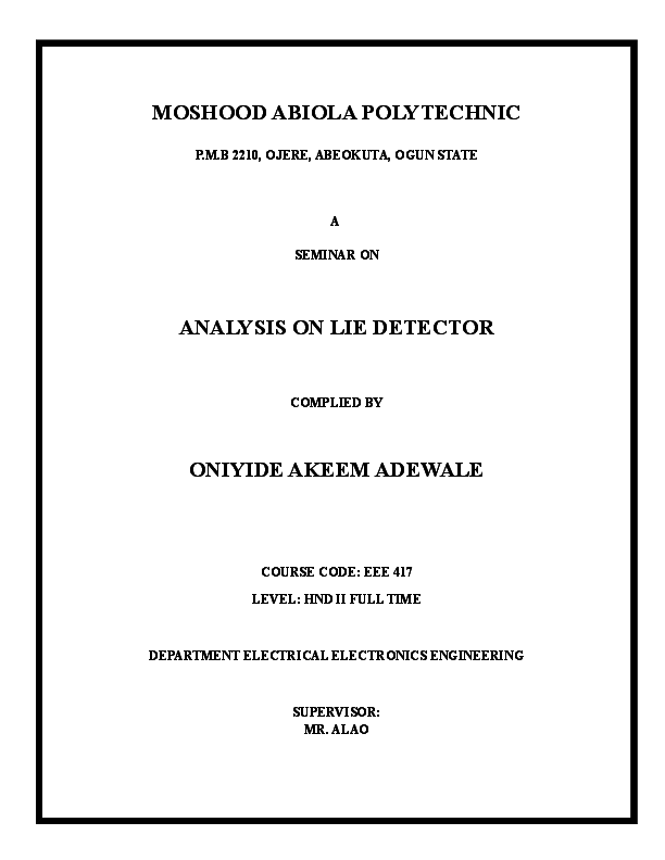 (DOC) ANALYSIS ON LIE DETECTOR ABSTRACT