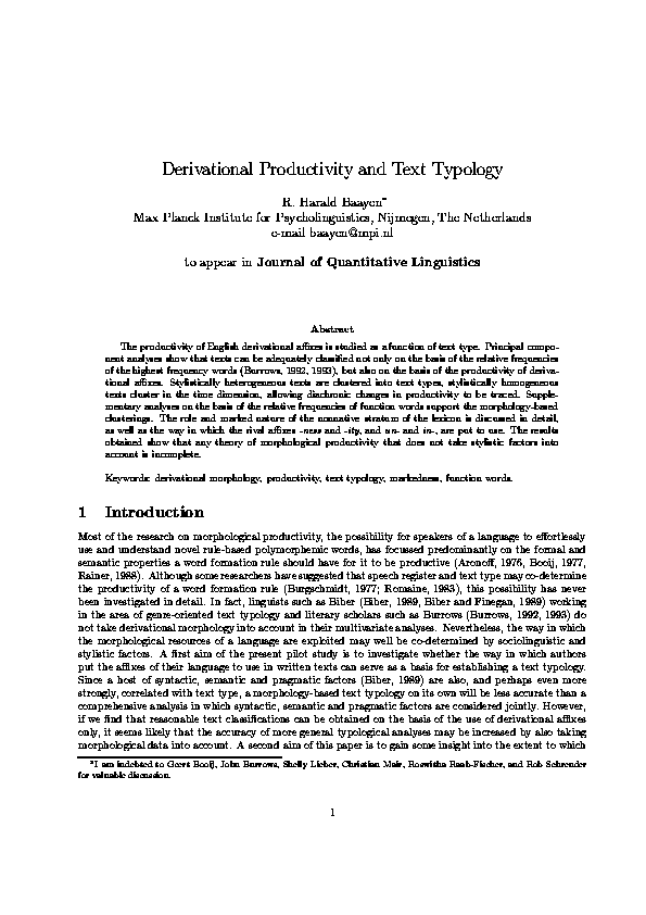 (PDF) Derivational productivity and text typology