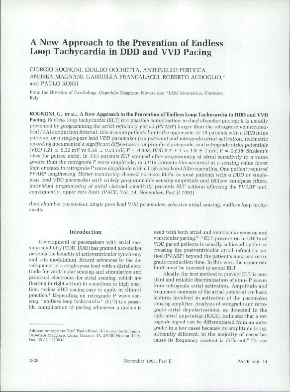 (PDF) A New Approach to the Prevention of Endless Loop Tachycardia in ...