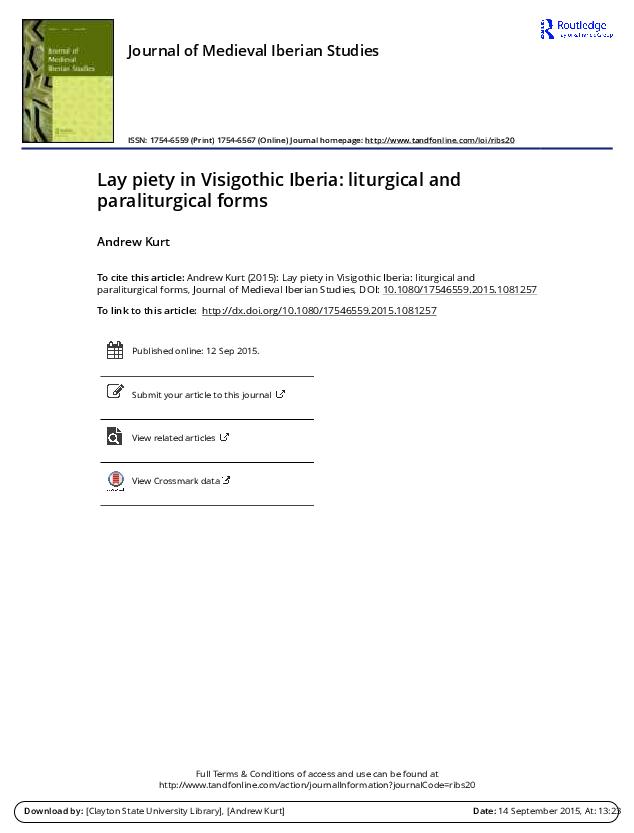 (PDF) Lay piety in Visigothic Iberia: liturgical and paraliturgical forms