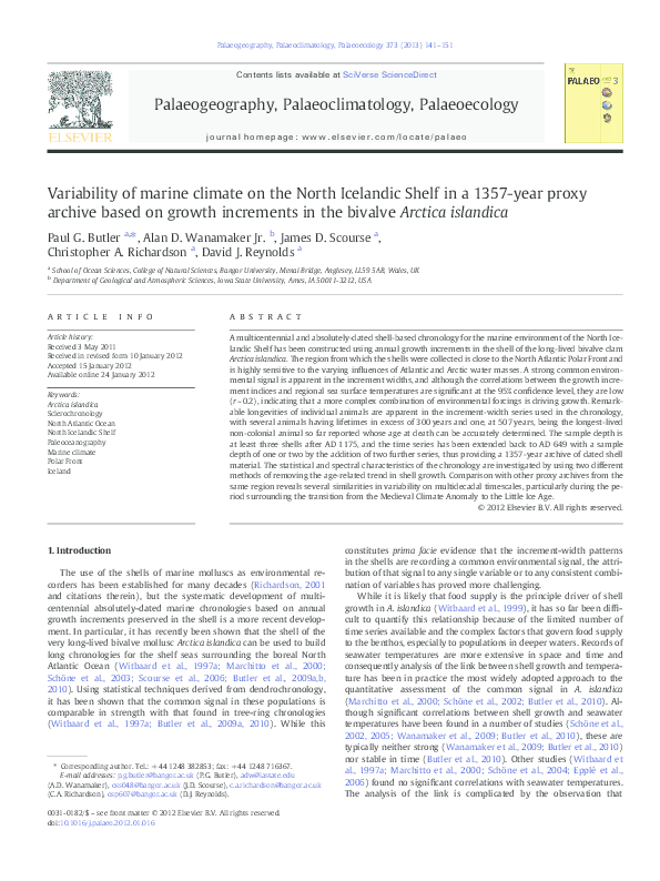 (PDF) Variability of marine climate on the North Icelandic Shelf in a ...