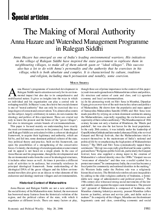 (PDF) The Making of Moral Authority: Anna Hazare and Watershed ...