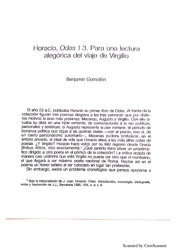 (PDF) Horacio, Odas I 3: para una lectura alegórica del viaje de Virgilio