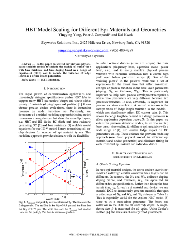 (PDF) HBT Model Scaling for Different Epi Materials and Geometries