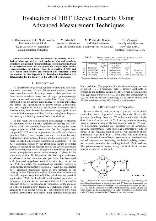 (PDF) Evaluation of HBT Device Linearity Using Advanced Measurement Techniques