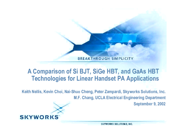 (PDF) A Comparison of Si BJT, SiGe HBT, and GaAs HBT Technologies for Linear Handset PA Applications