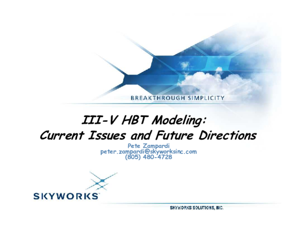 (PDF) III-V HBT Modeling: Current Issues and Future Directions