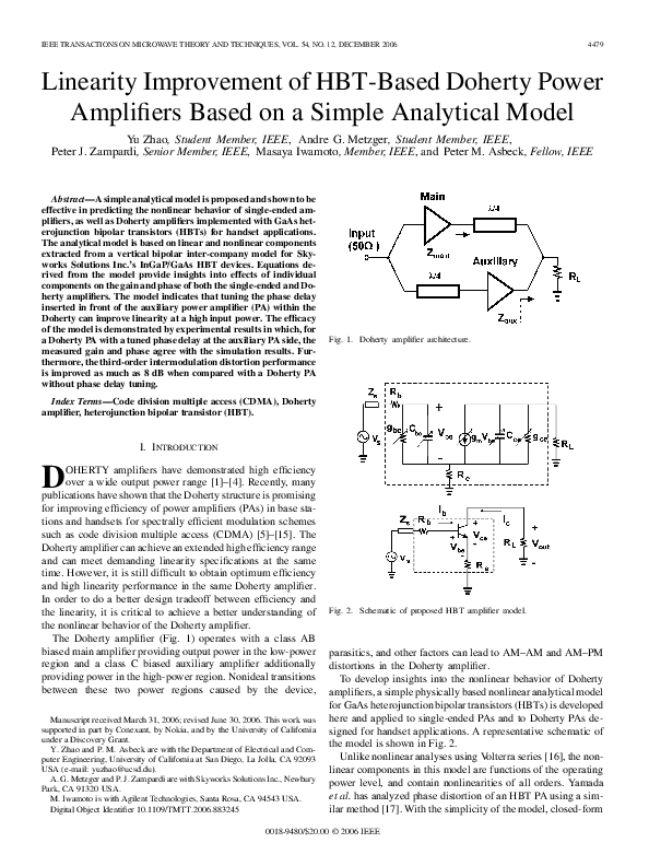 (PDF) Linearity Improvement of HBT-Based Doherty Power Amplifiers Based on a Simple Analytical Model