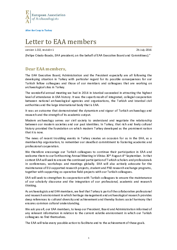 (PDF) 2016-07-25: Letter to EAA members after the Coup in Turkey