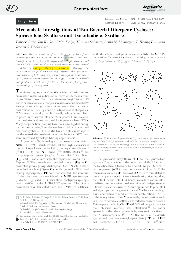 (PDF) Biosynthesis MechanisticI nvestigationso fT wo Bacterial ...